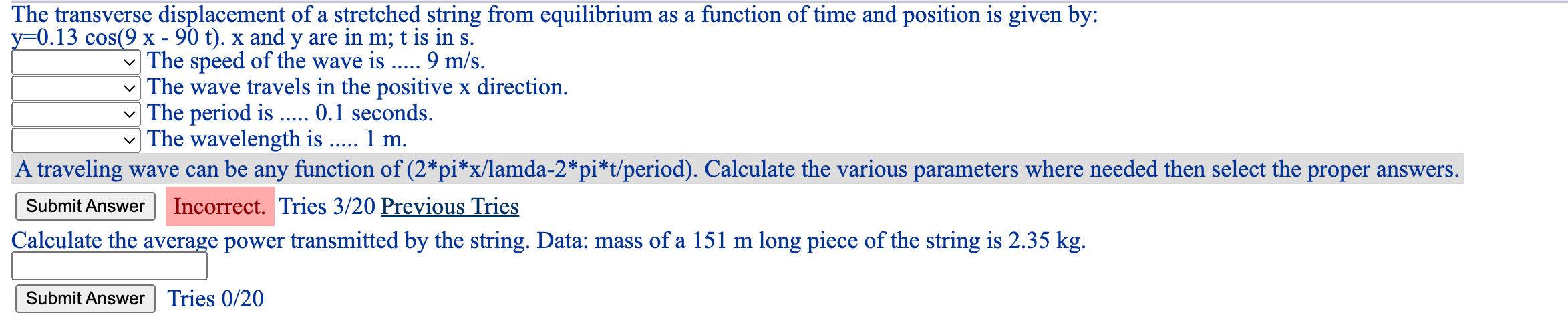 Solved The transverse displacement of a stretched string | Chegg.com