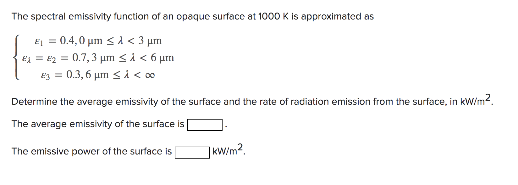 Solved The spectral emissivity function of an opaque surface | Chegg.com