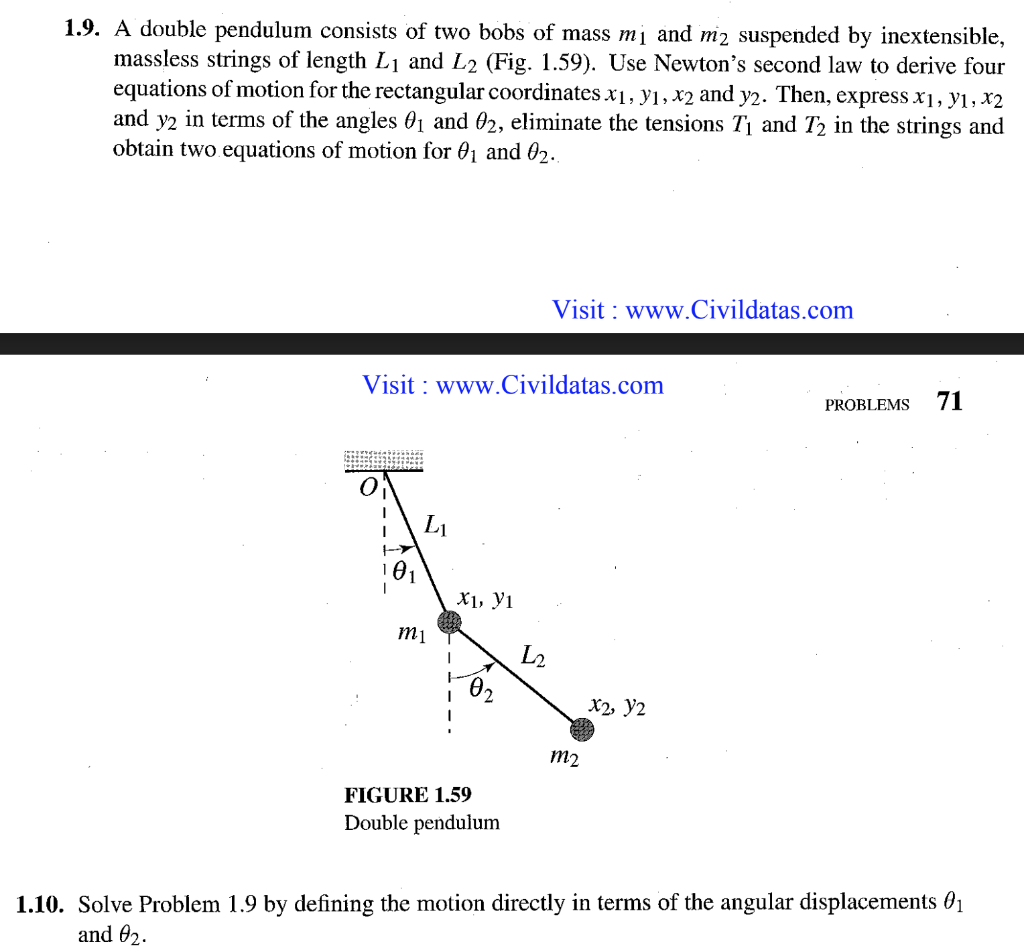 Solved 1.9. A double pendulum consists of two bobs of mass | Chegg.com