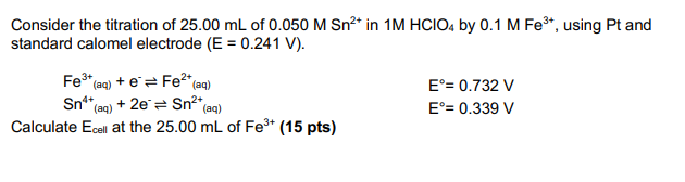 Solved Consider the titration of 25.00 mL of 0.050 M Sn2+ in | Chegg.com