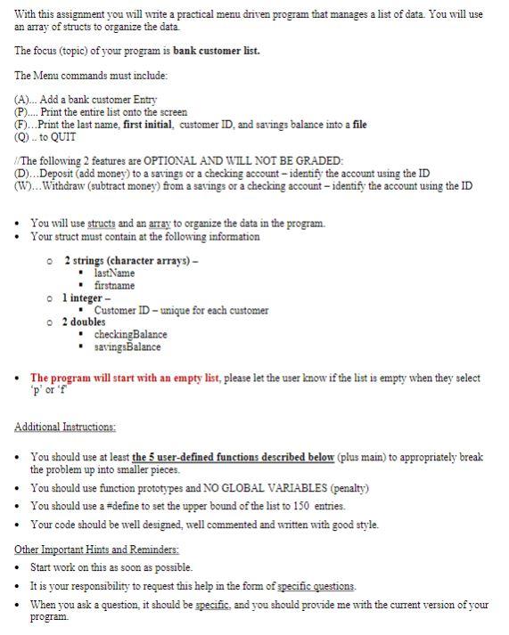 Solved With this assignment you will wite a practical menu | Chegg.com