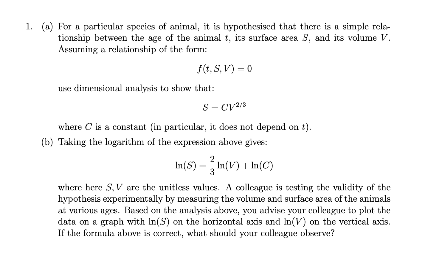 Solved (a) For a particular species of animal, it is | Chegg.com