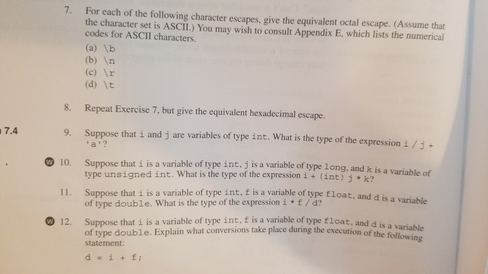 Solved For each of the following character escapes, give the | Chegg.com