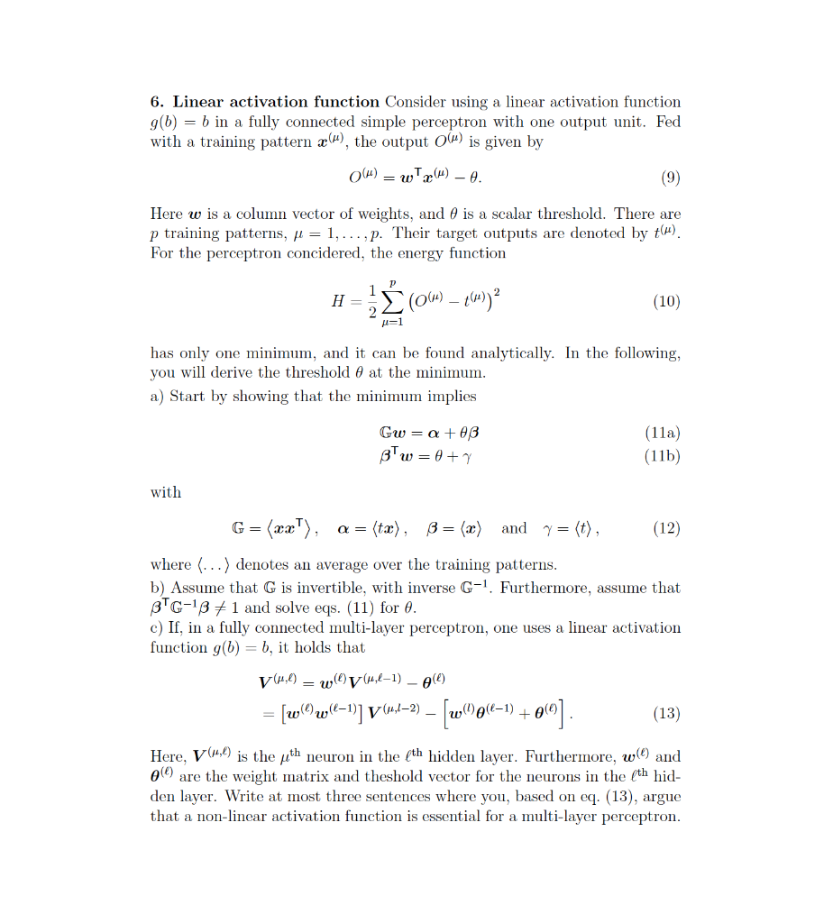 6. Linear activation function Consider using a linear | Chegg.com