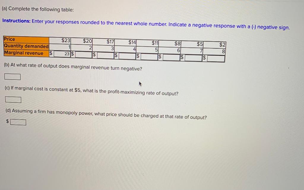 Solved (a) Complete the following table: Instructions: Enter | Chegg.com