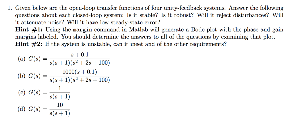 1. Given below are the open-loop transfer functions | Chegg.com
