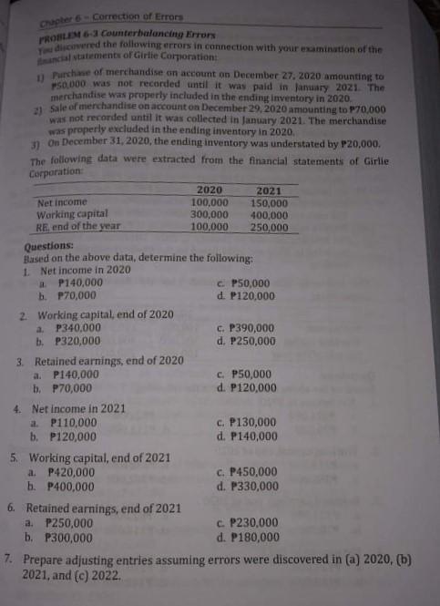 Solved obert Correction of Errors PROBLEM 6-3 | Chegg.com