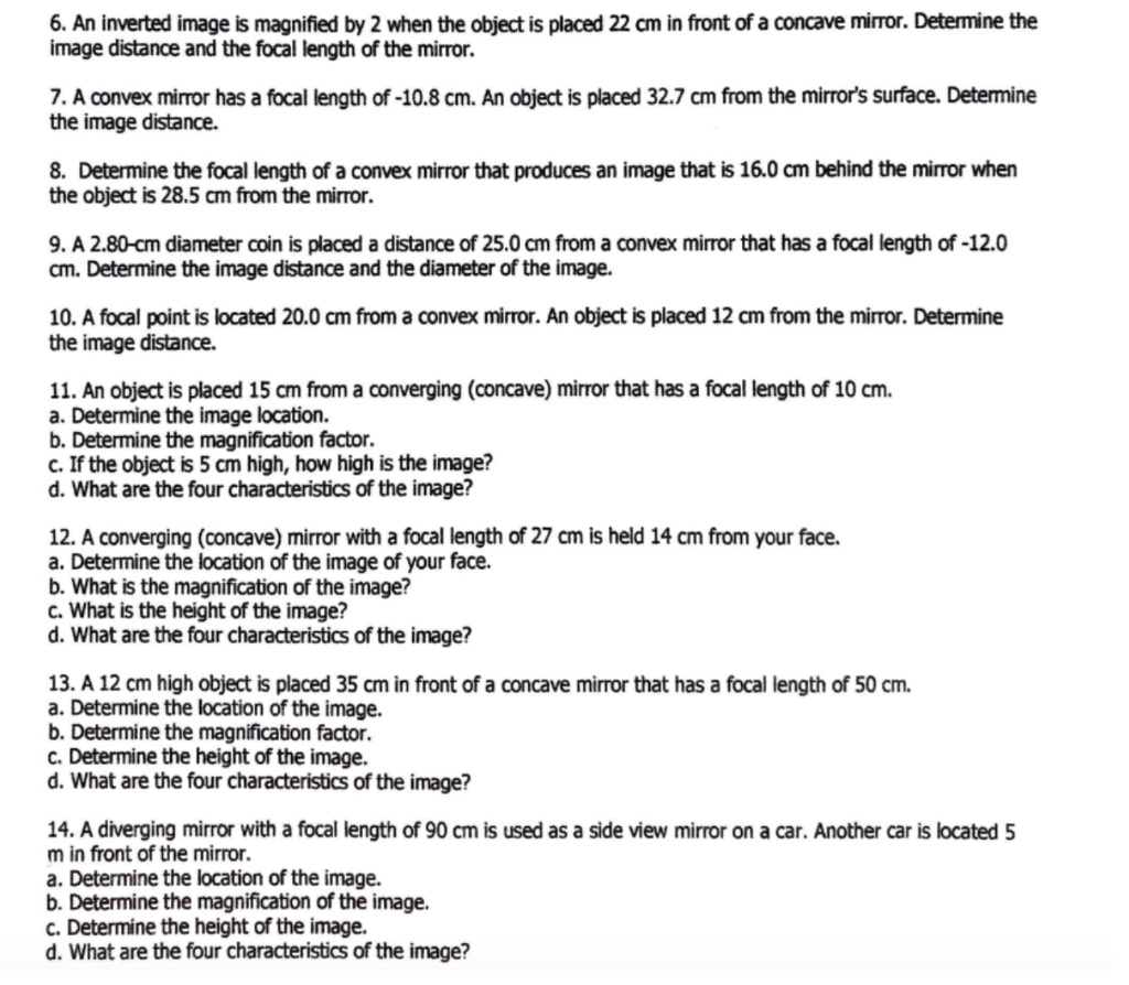 Solved 6. An inverted image is magnified by 2 when the | Chegg.com