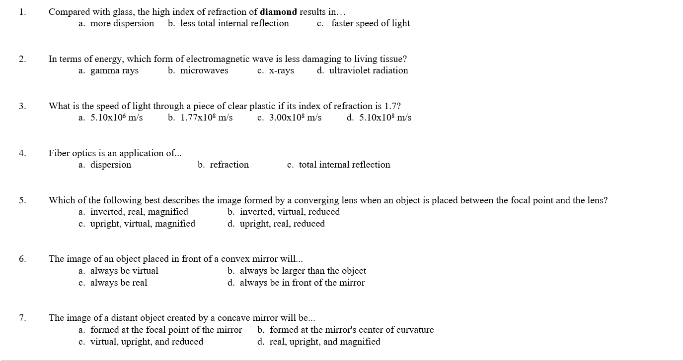 Solved 1. Compared with glass, the high index of refraction | Chegg.com