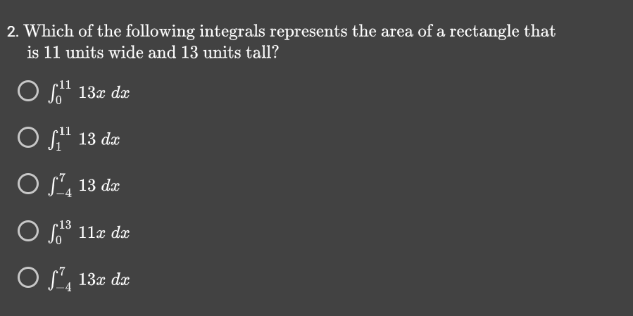 Solved Which of the following integrals represents the area | Chegg.com