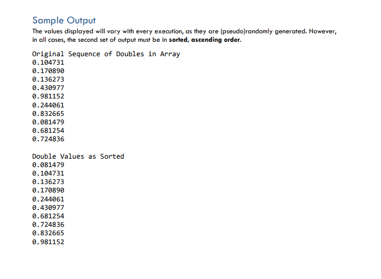 Lab 13 Instructions Sorting an Array of Double Values | Chegg.com