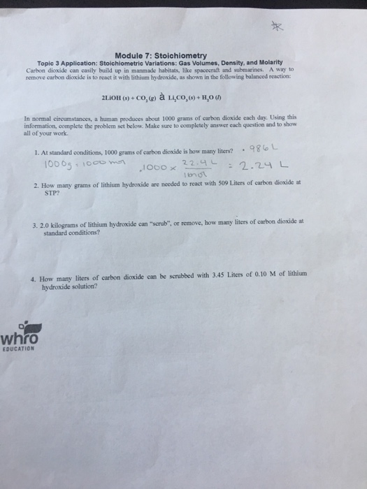 Solved Module 7: Stoichiometry Topic 3 Application: | Chegg.com