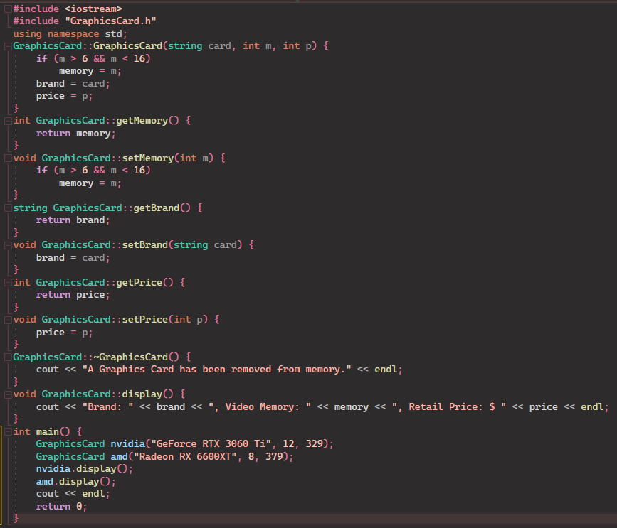 Solved C++ solution needed. Please use GraphicsCard header | Chegg.com Solved C++ solution needed. Please use GraphicsCard header | Chegg.com