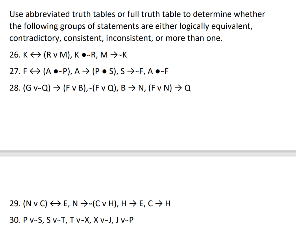 Solved Use abbreviated truth tables or full truth table to | Chegg.com
