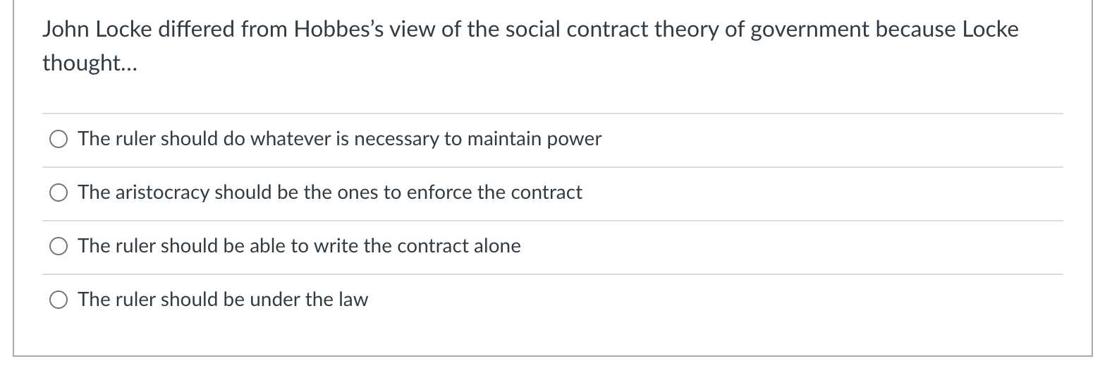 Solved John Locke differed from Hobbes's view of the social | Chegg.com