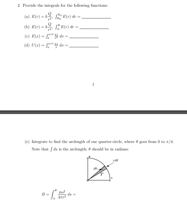 Solved 2. Provide the integrals for the following functions: | Chegg.com
