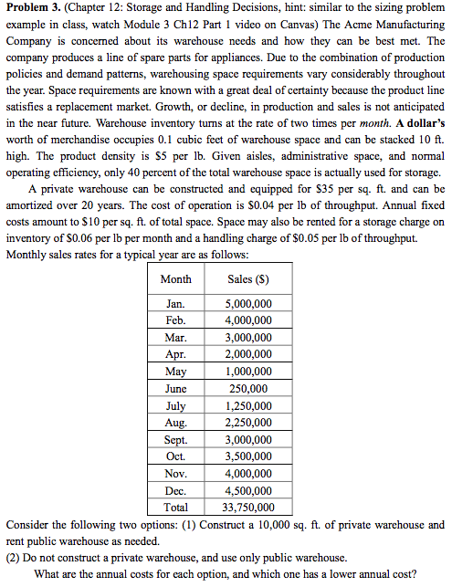 Solved Problem 3. (Chapter 12: Storage and Handling | Chegg.com