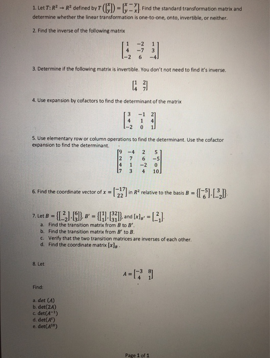 Solved 1. Let T:R+R? defined by T ( Find the standard | Chegg.com