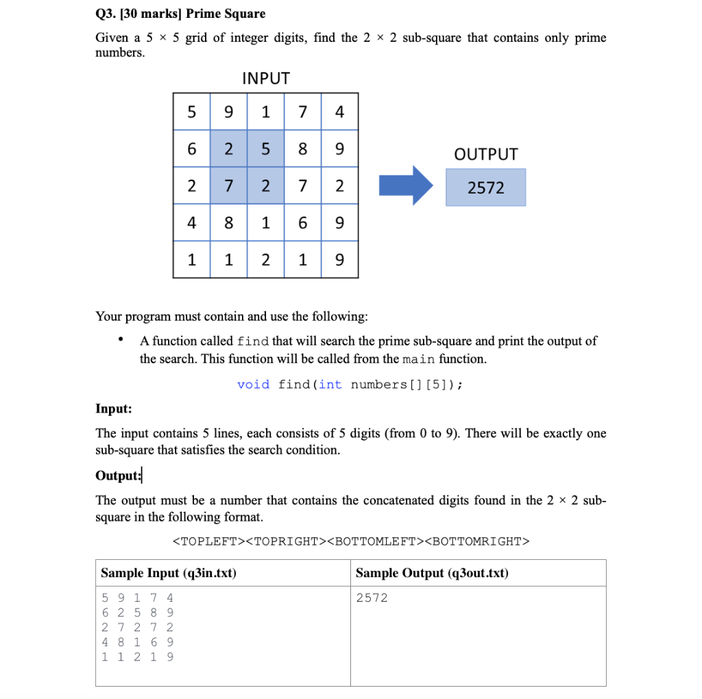 Solved Q3. [30 marks] Prime Square Given a 5 x 5 grid of | Chegg.com