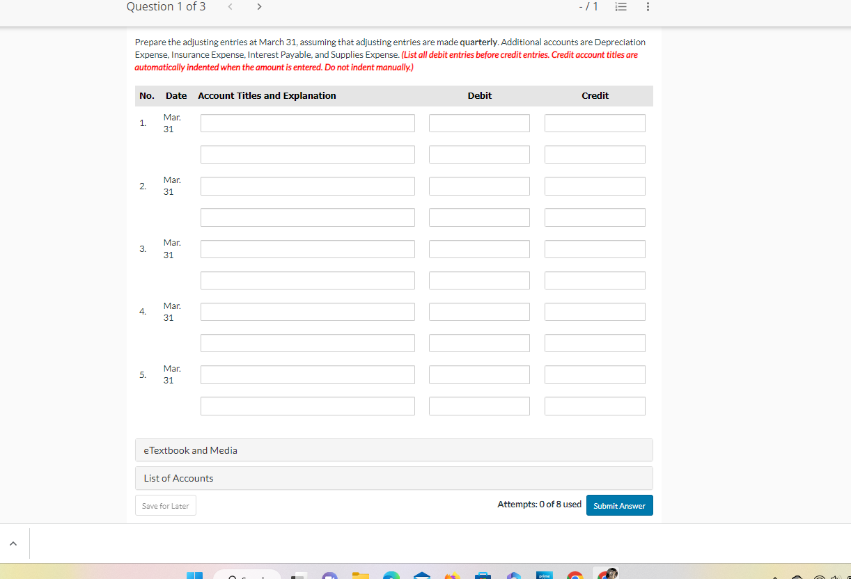 Solved Current Attempt in Progress The ledger of Blossom | Chegg.com