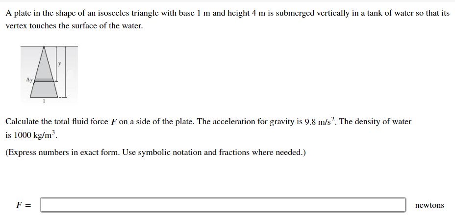 Solved A plate in the shape of an isosceles triangle with | Chegg.com