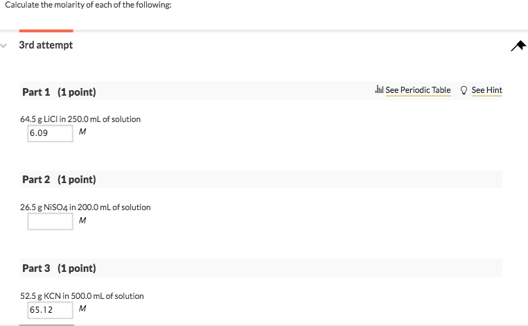 Solved Calculate the molarity of each of the following: 3rd | Chegg.com
