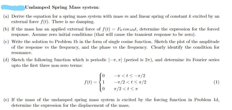 Solved Undamped Spring Mass system: (a) Derive the equation | Chegg.com