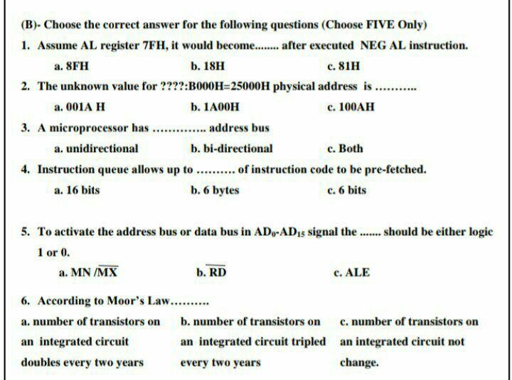 Solved (B)- Choose the correct answer for the following | Chegg.com