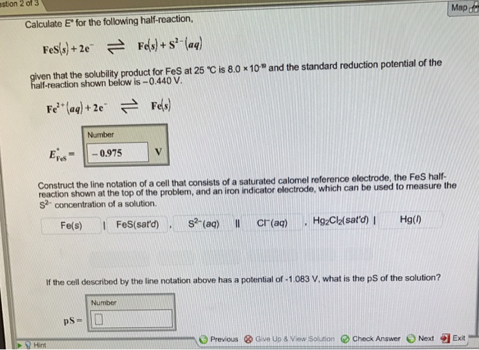 Solved Calculate E Degree For The Following Half Reaction