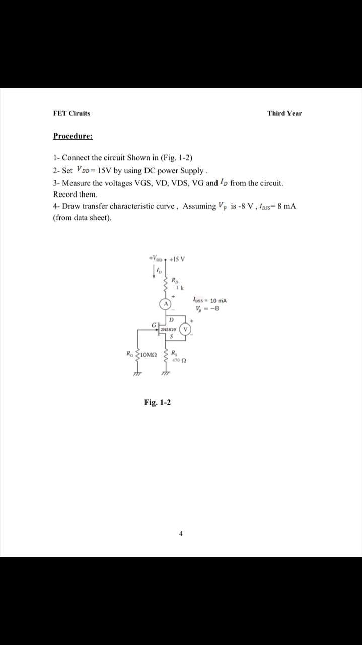 Solved FET Ciruits Third Year Experiment No. 1 Junction | Chegg.com