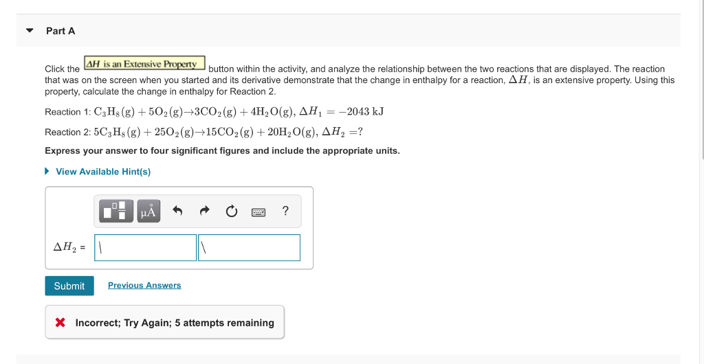Solved Part A Click the AH is an Extensive Property that was | Chegg.com
