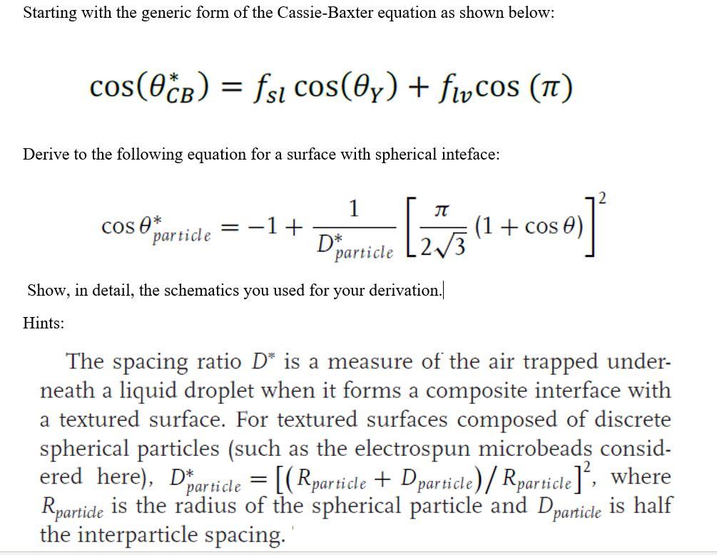Starting with the generic form of the Cassie-Baxter | Chegg.com