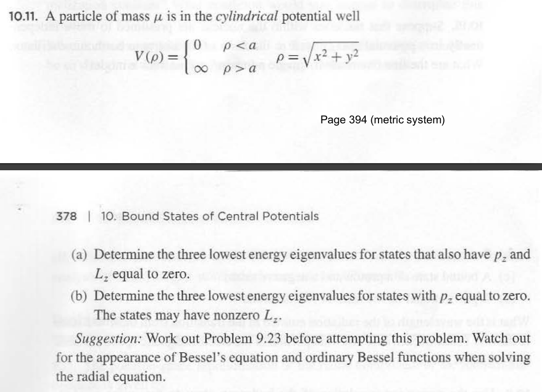 Solved 10.11. A particle of mass u is in the cylindrical | Chegg.com