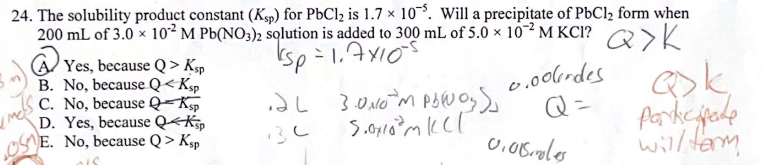 Solved 24. The solubility product constant (Ksp) for PbCl2 | Chegg.com