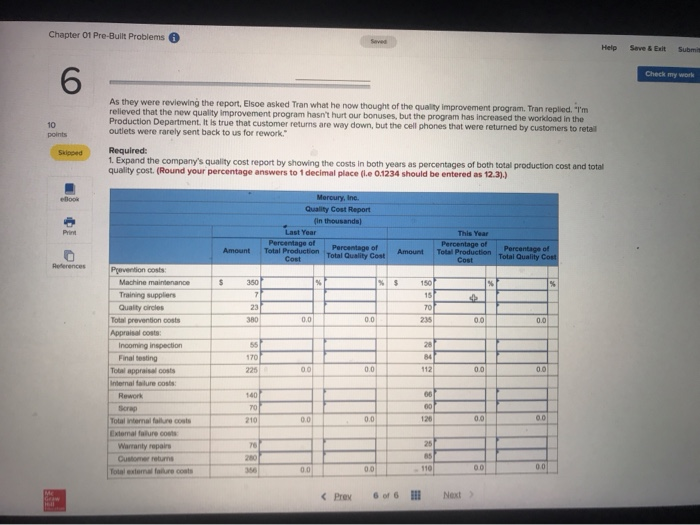 Solved Chapter 01 Pre-Built Problems Help Save & Check my | Chegg.com