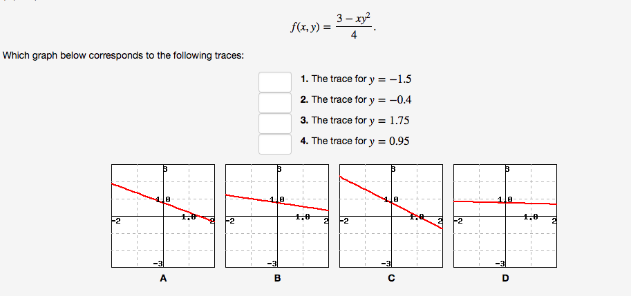 Solved 3 - 2x2y f(x, y)- Which graph below corresponds to | Chegg.com