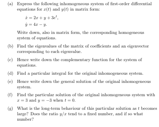 Solved (a) ﻿Express the following inhomogeneous system of | Chegg.com
