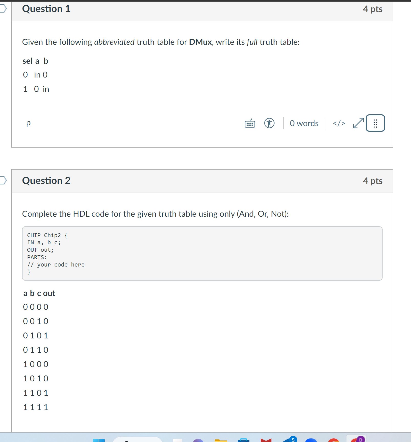 Solved Given the following abbreviated truth table for DMux, | Chegg.com