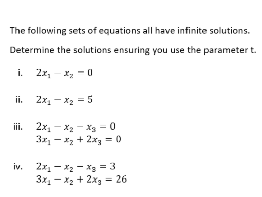 Solved The following sets of equations all have infinite | Chegg.com