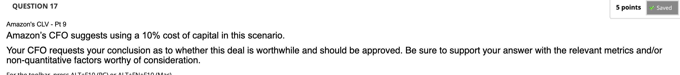 Solved Amazon's CLV - Pt 9 Amazon's CFO suggests using a 10% | Chegg.com