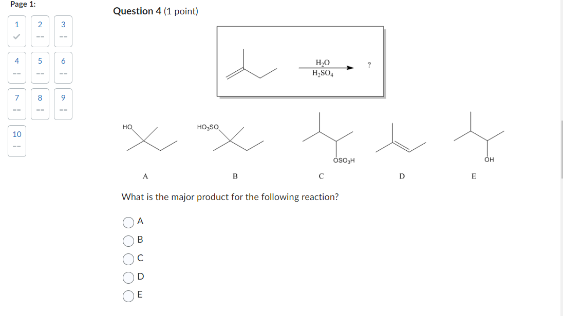 Solved Question 4 (1 point) What is the major product for | Chegg.com