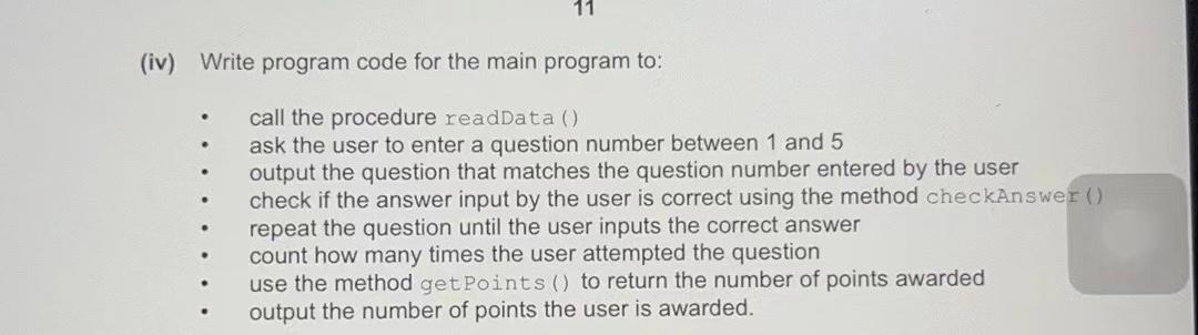Solved 11 (iv) Write program code for the main program to: | Chegg.com