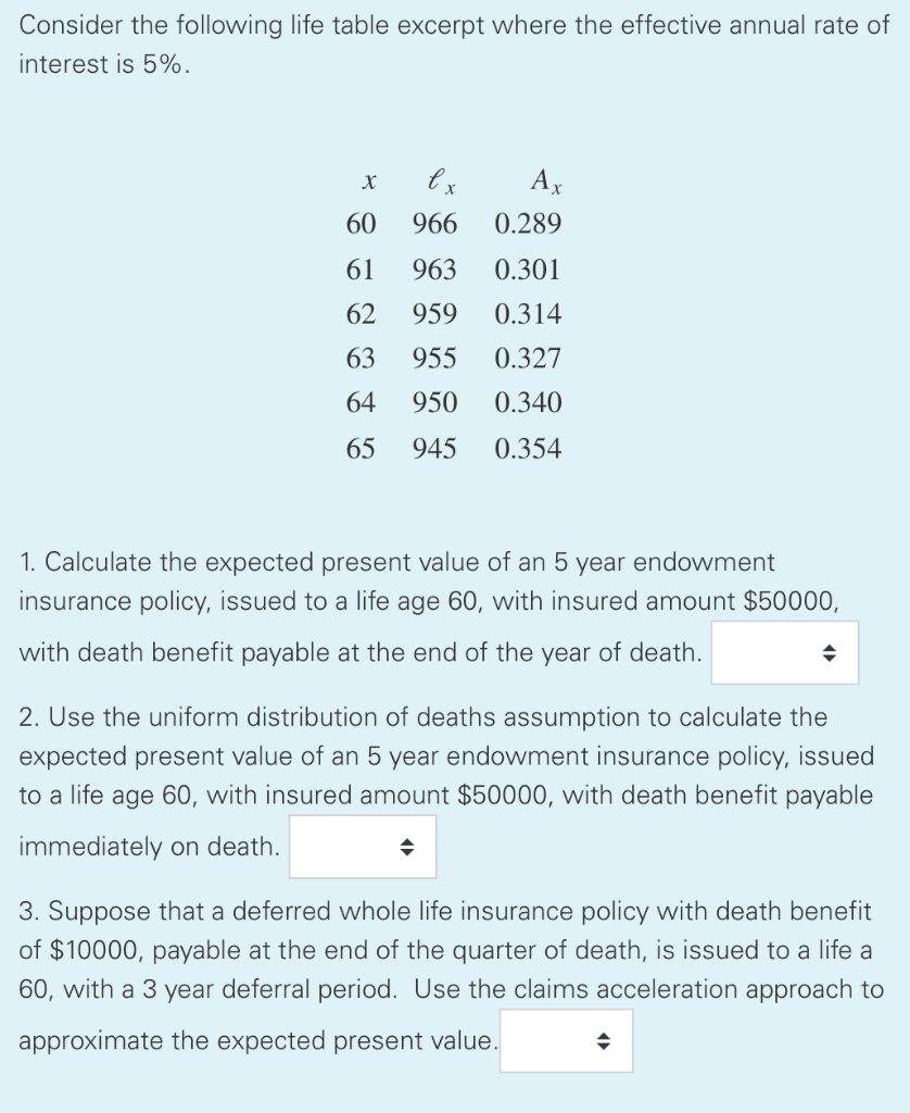 Consider the following life table excerpt where the | Chegg.com