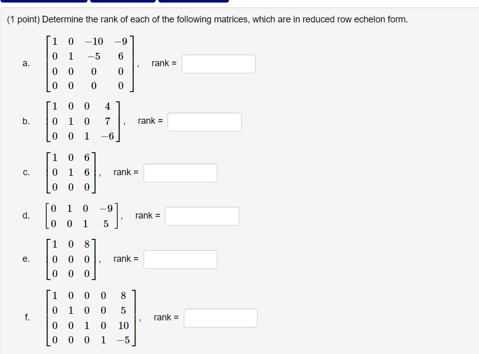Solved (1 point) Determine the rank of each of the following | Chegg.com