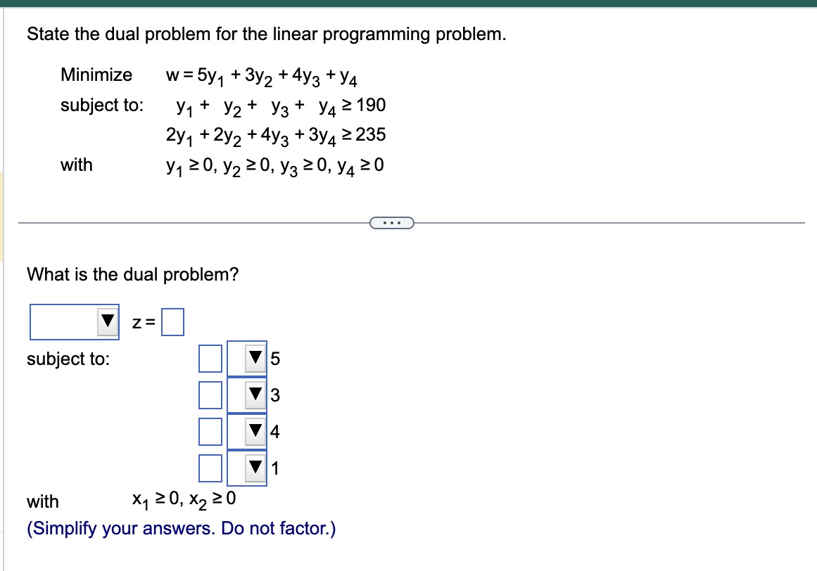 Solved State the dual problem for the linear programming | Chegg.com