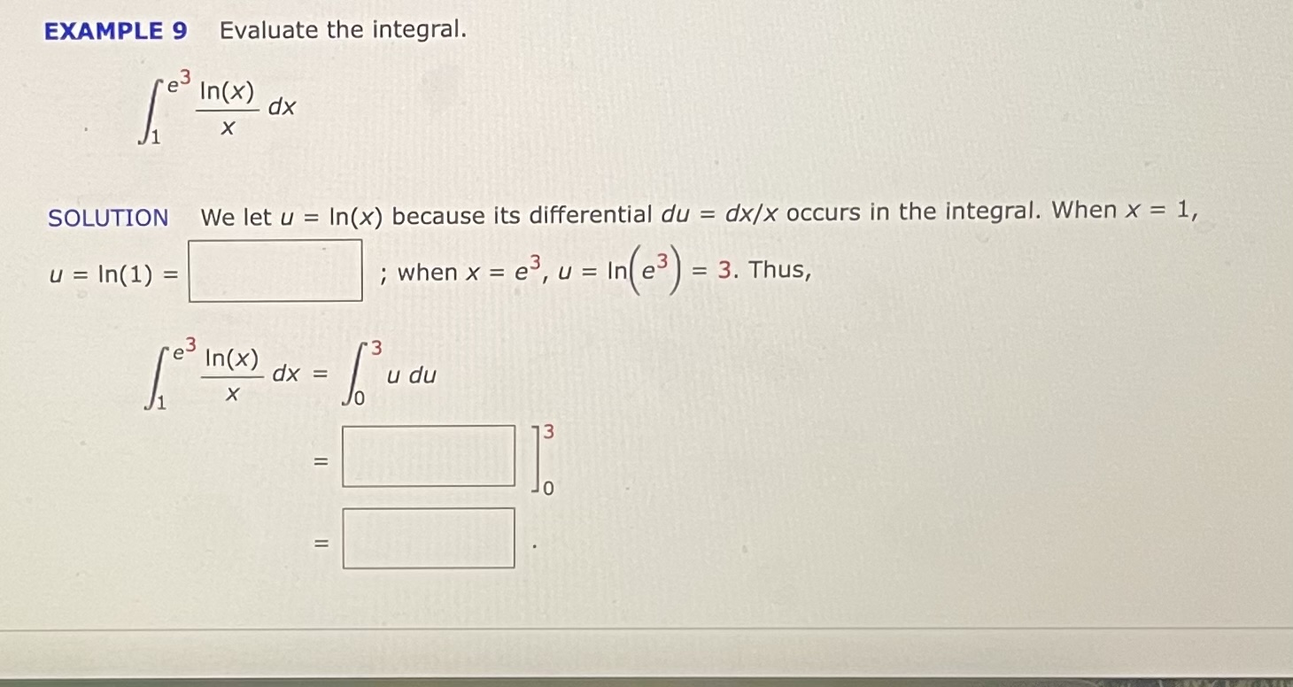 Solved EXAMPLE 9 Evaluate the integral.∫1e3ln(x)xdxSOLUTION | Chegg.com Solved EXAMPLE 9 Evaluate the integral.∫1e3ln(x)xdxSOLUTION | Chegg.com