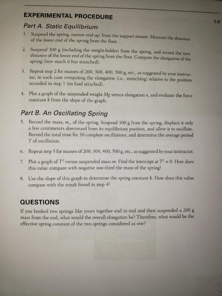 Solved Simple Harmonic Motion Equipment in the Lab 1. Lab | Chegg.com