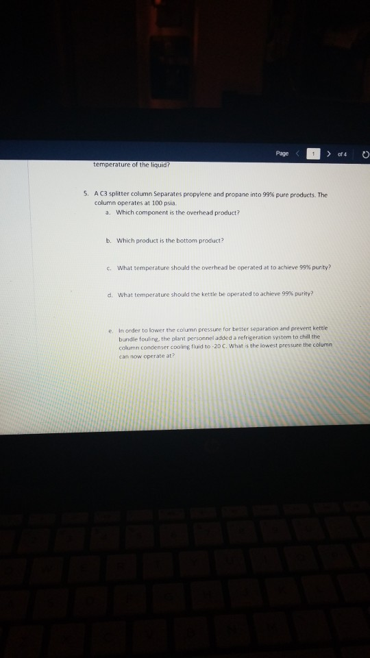 Page or 4 temperature of the liquid? A C3 splitter | Chegg.com