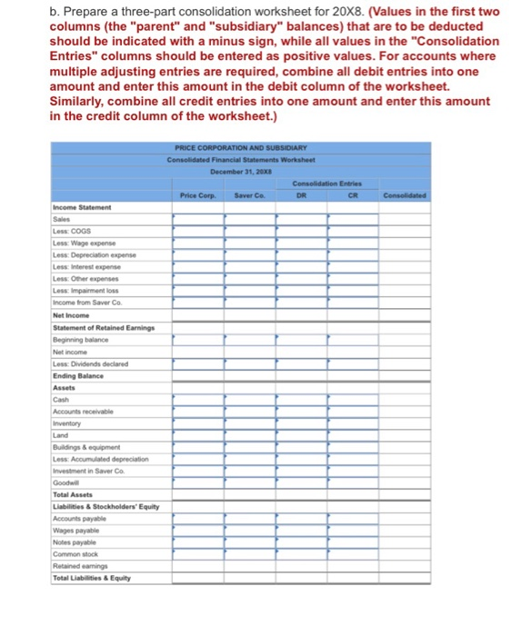 Solved P4-33 Consolidation Worksheet at End of First Year of | Chegg.com