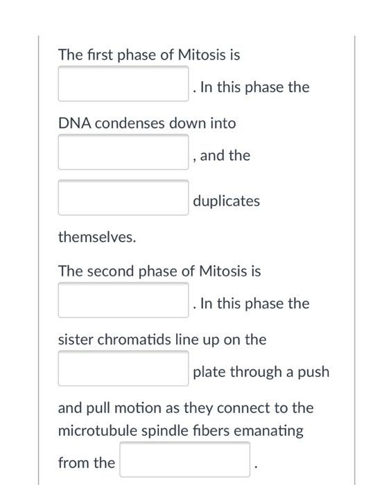 Solved The first phase of Mitosis is . In this phase the DNA | Chegg.com